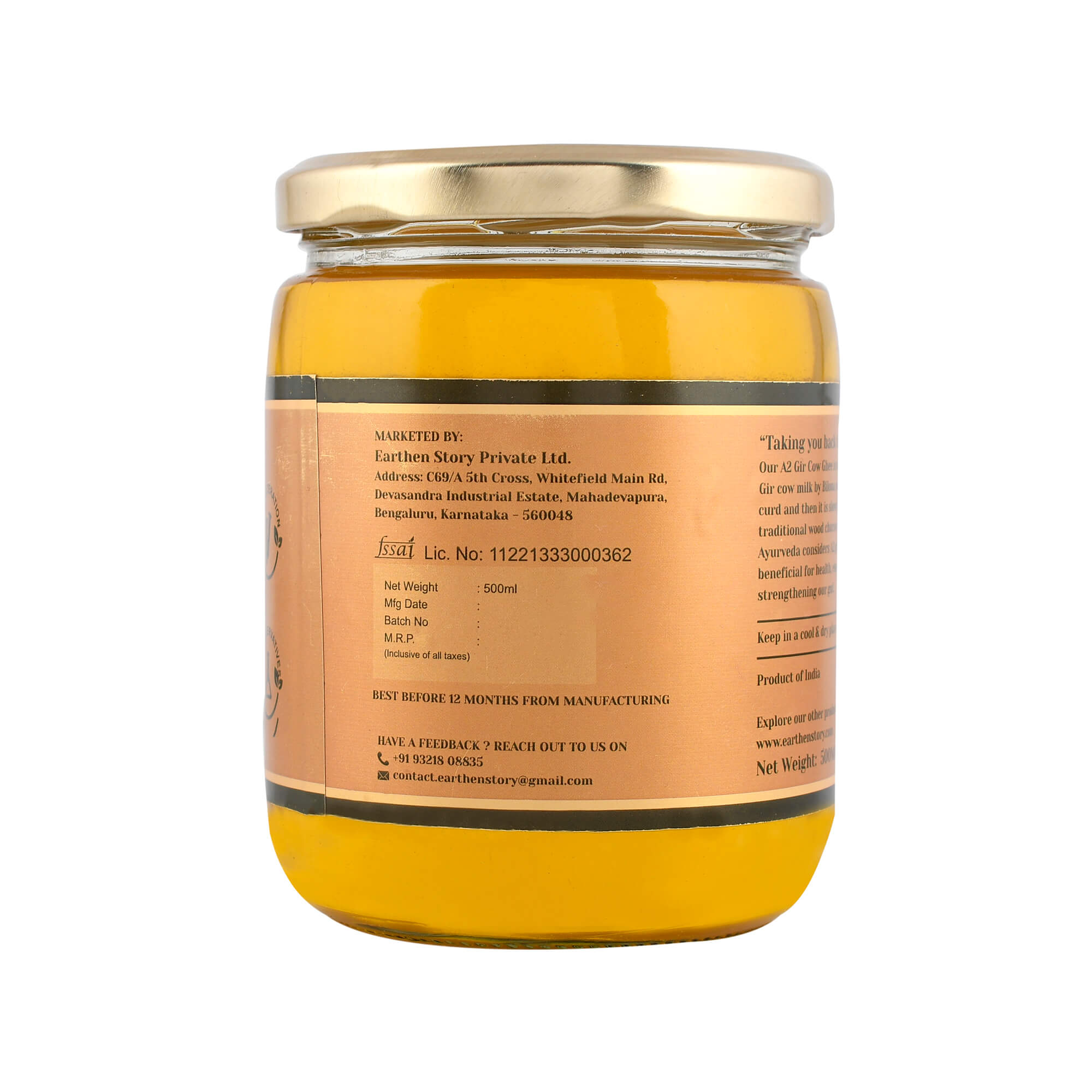 Earthen Story A2 desi Gir Ghee 500 ml - Health Total